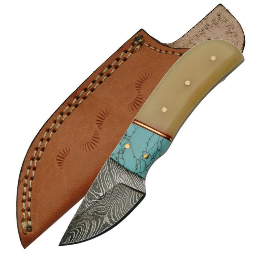 Get Damascus Steel Fixed Knife Copper Handle w/Sheath ...