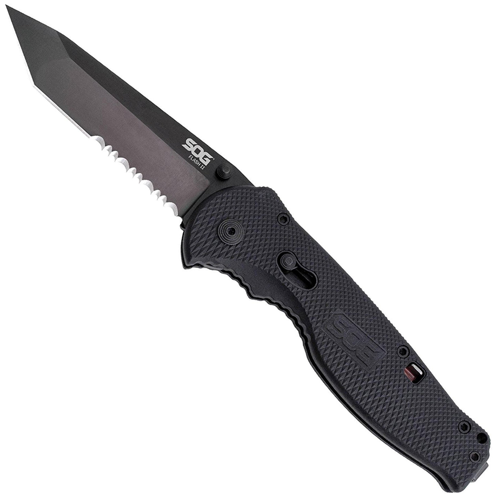 SOG Partially Serrated Flash II With Black TiNi Tanto Knife