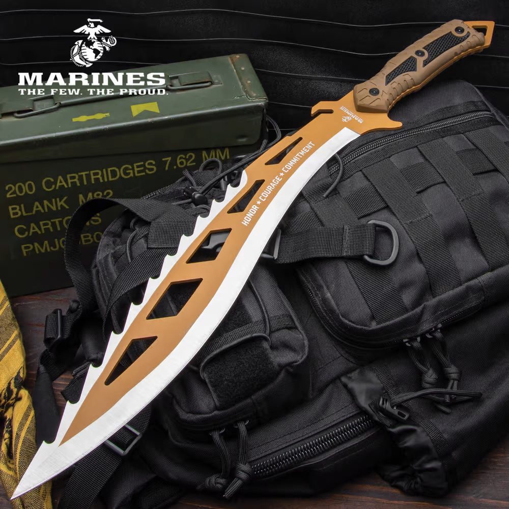 Get USMC Sawback Kukri Machete W/ Sheath | Goldenplazadistributors.com