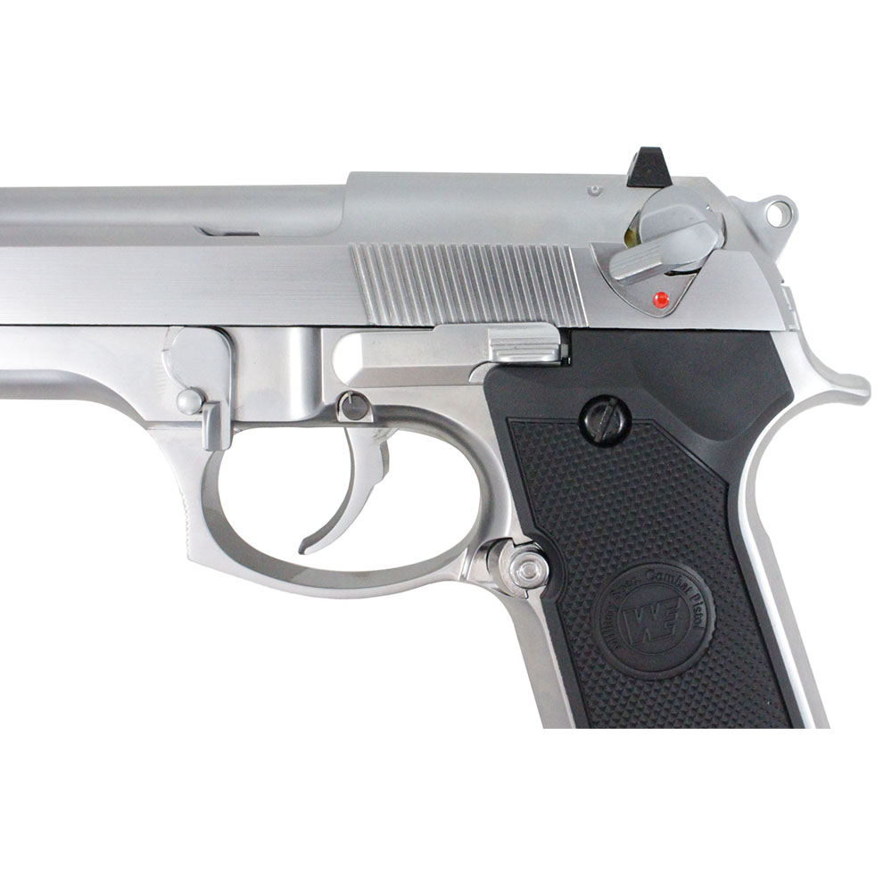WE Airsoft M9 Chrome Full Auto Green Gas Pistol | Golden Plaza