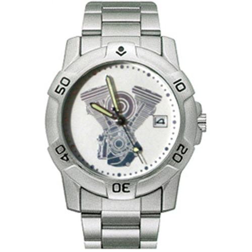 Chrome Biker Watch V-Twin w- Date